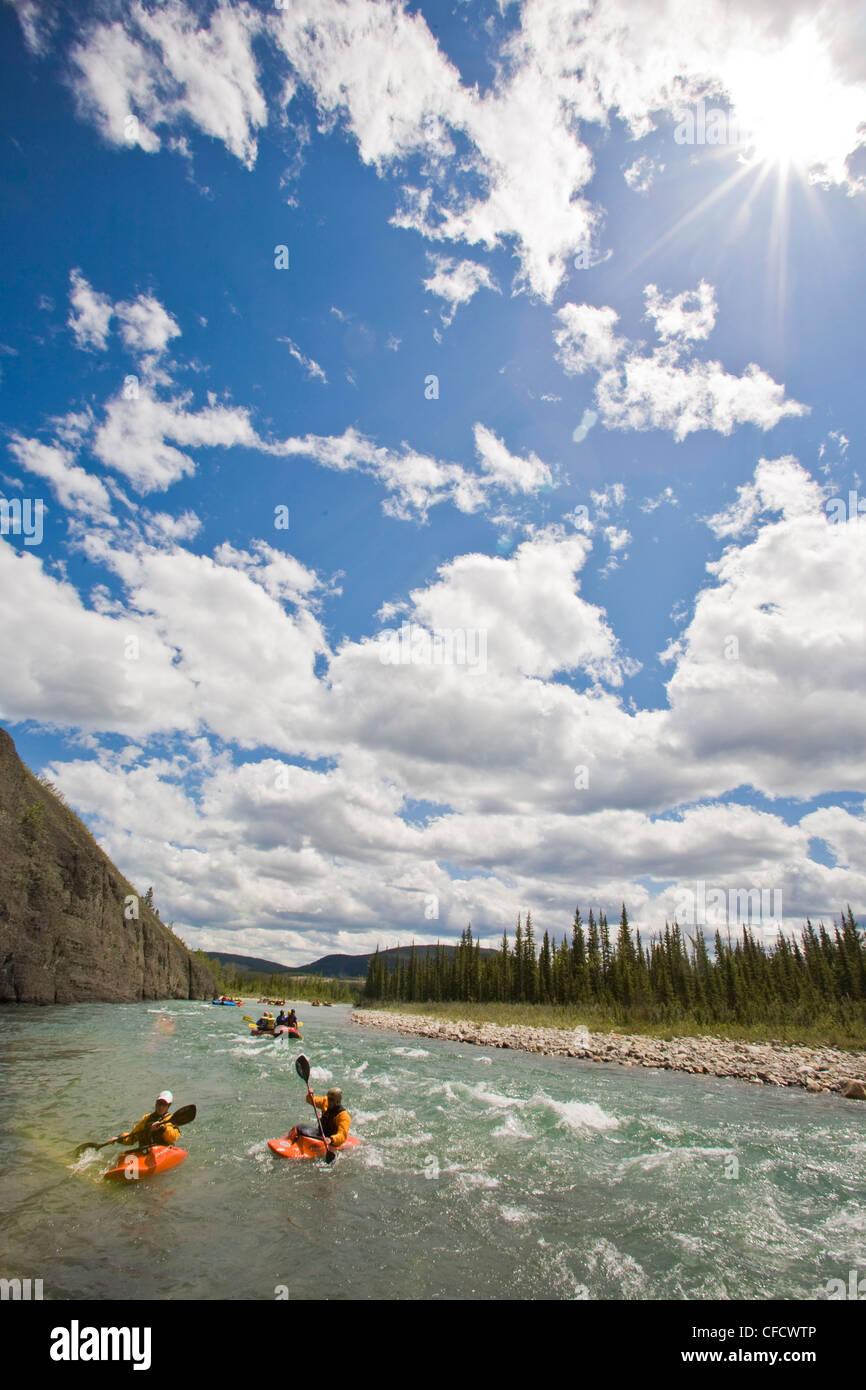 Whitewater kayakers running the Red Deer River, Alberta, Canada Stock ...