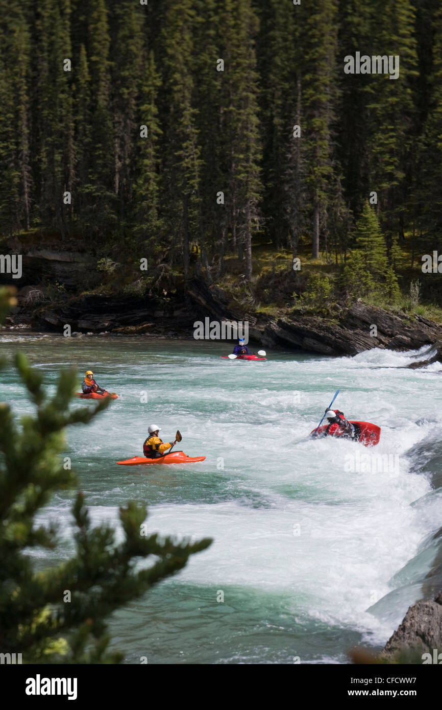 Whitewater kayakers running the Red Deer River, Alberta, Canada Stock ...