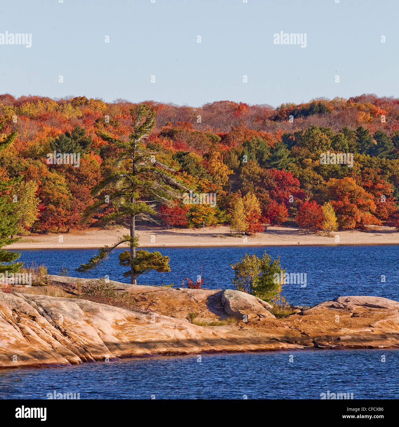 Fall colours and Georgian Bay in Killbear Provincial Park, Ontario, Canada Stock Photo - Alamy