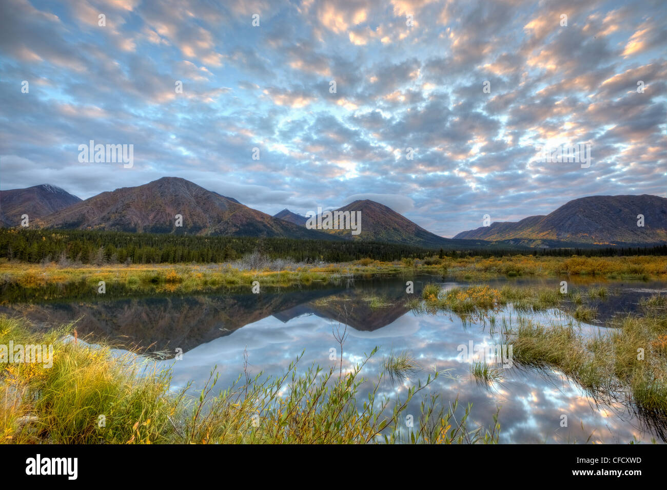 Sunset over unnamed pond, besie Annie Lake, Yukon, Canada Stock Photo ...