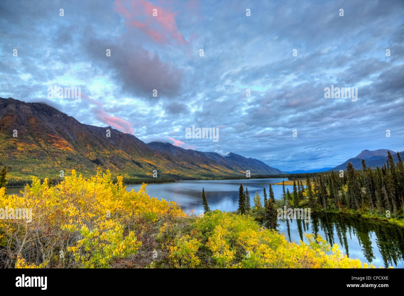 Sunset over Annie Lake, outside Whitehorse, Yukon, Canada Stock Photo ...