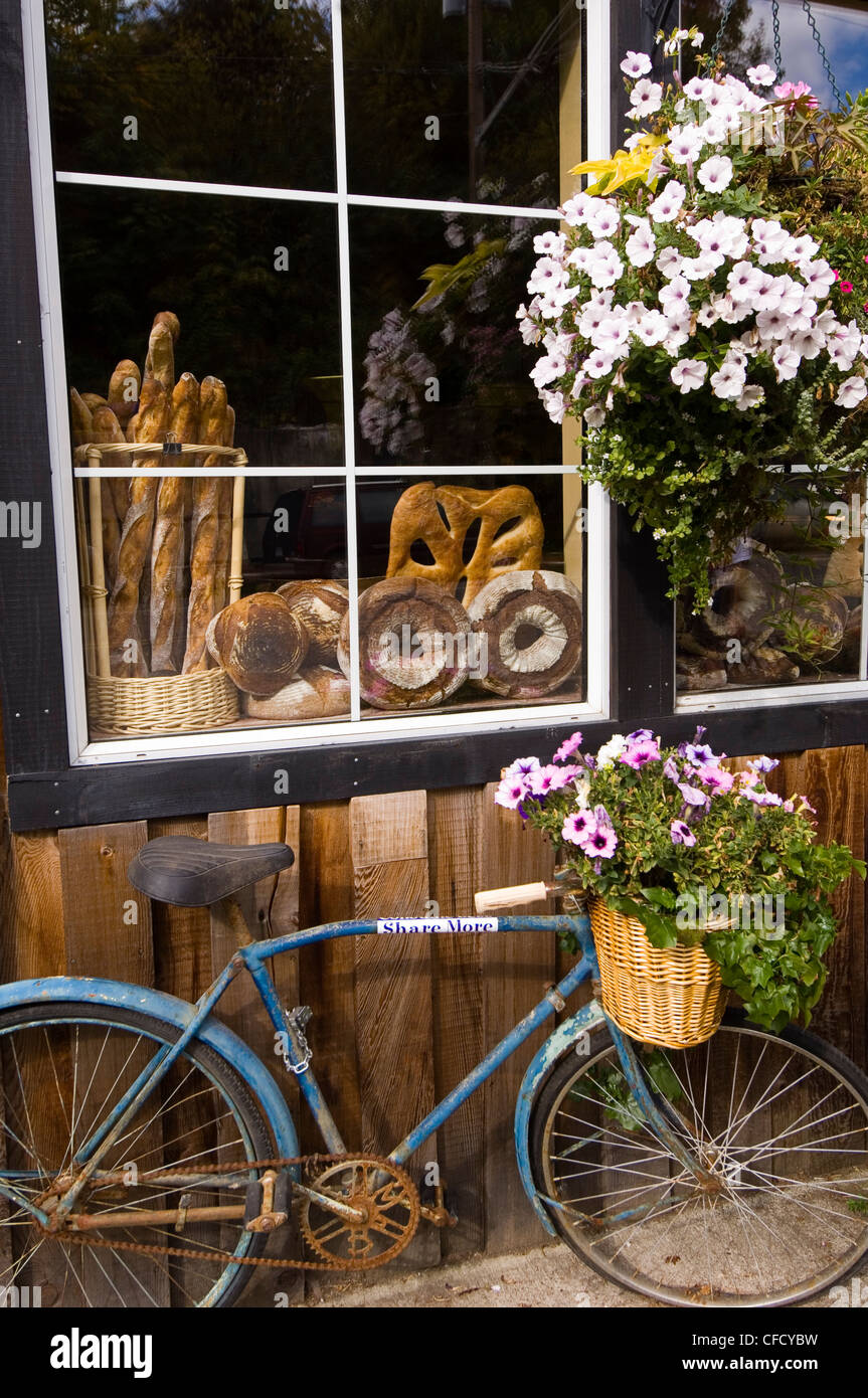Window display at True Grain Bread bakery. This bakery specializes in ...