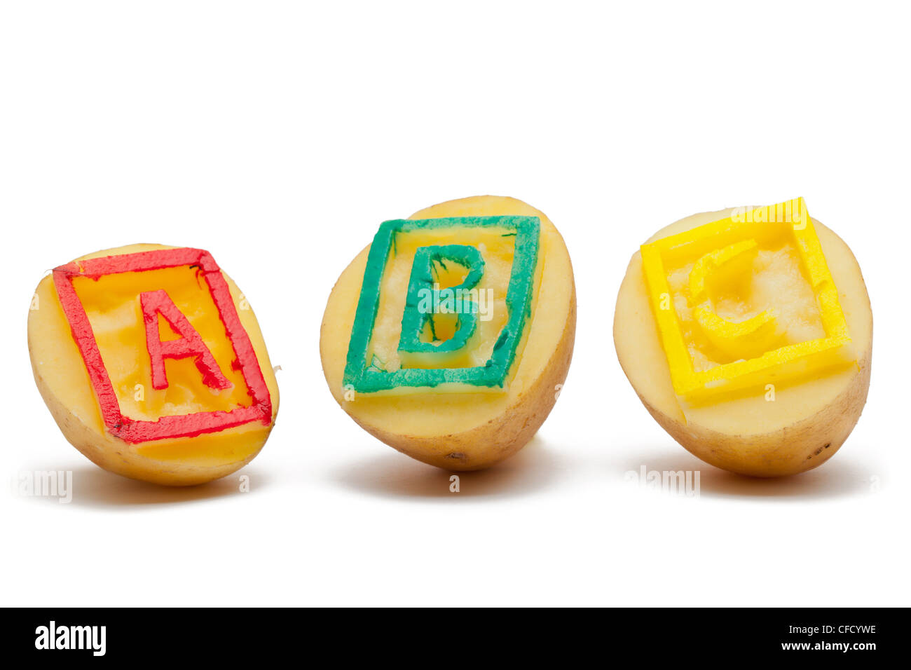 Potato stamps with ABC letters - back to school or learning concept ...