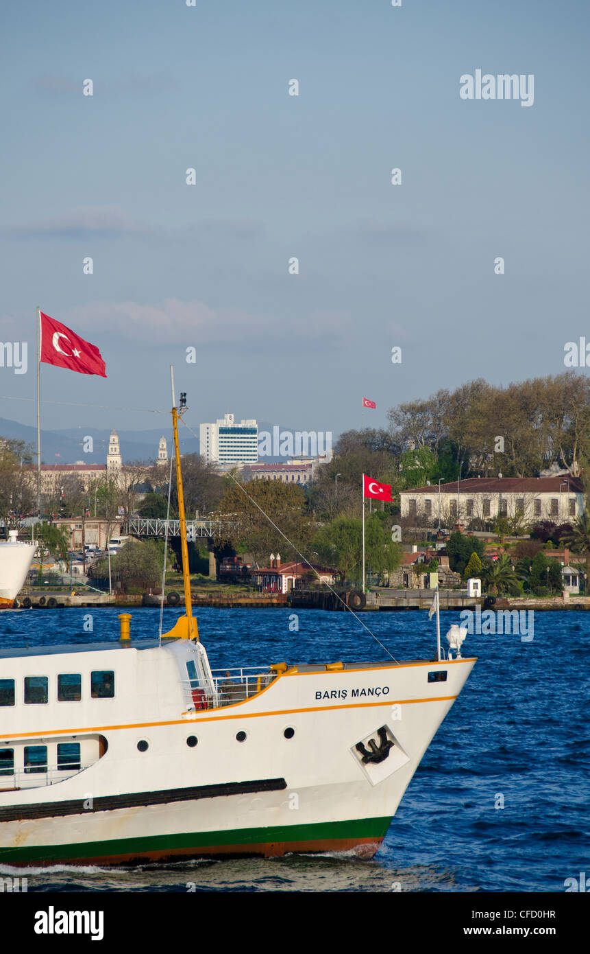 Busy waterways on the Golden Horn looking towards the Bosphorus ...