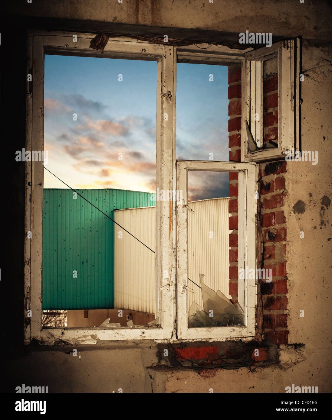 Broken window view Stock Photo - Alamy