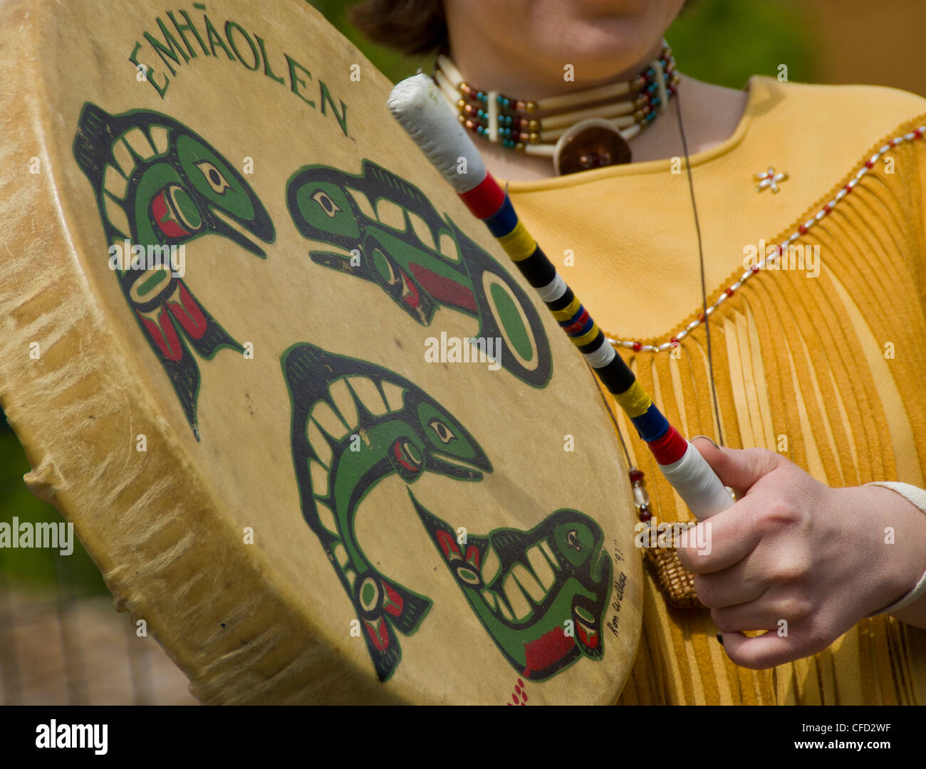 First Nations drummer, Whistler, British Columbia, Canada Stock Photo ...