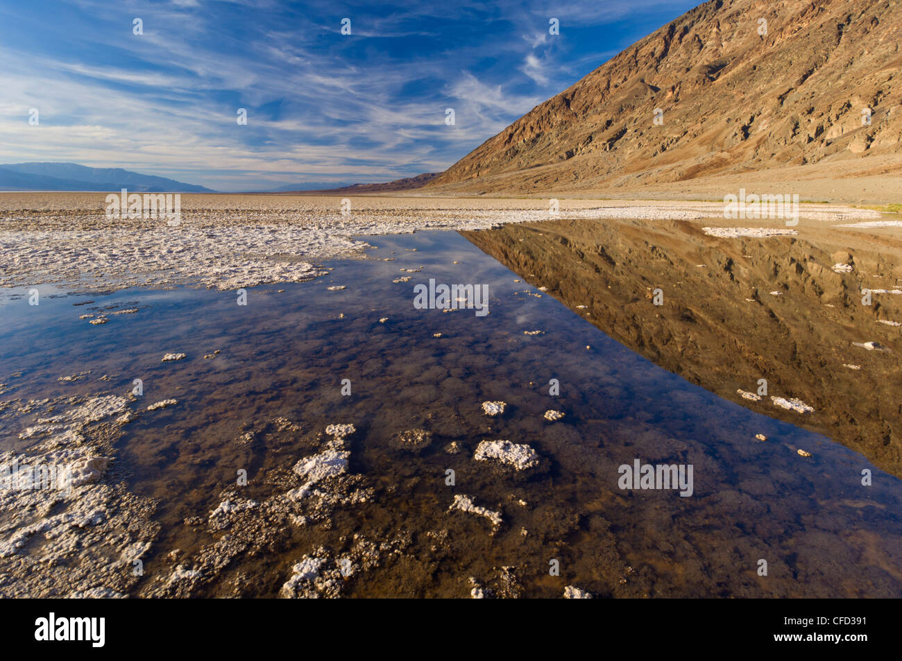 A springfed pool near the salt pans at Badwater Basin, Death Valley ...