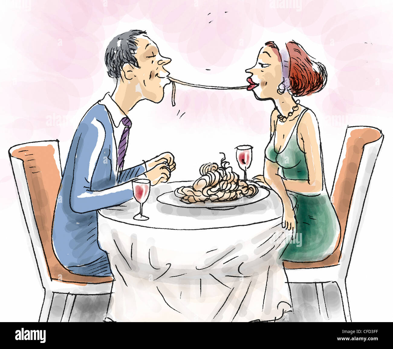 Man woman sharing spaghetti hi-res stock photography and images - Alamy