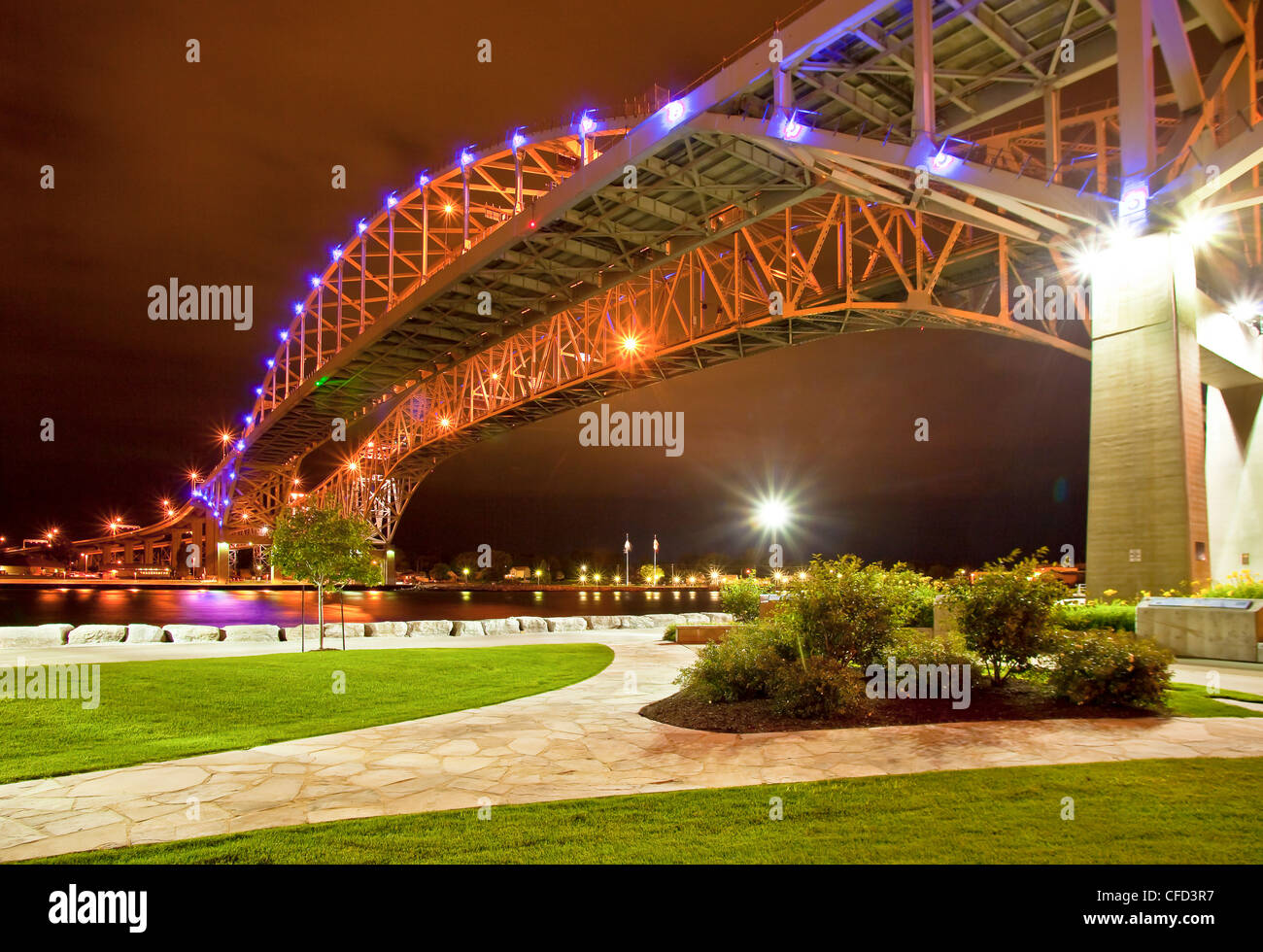 The Bluewater Bridge over the St Clair River between Sarnia Ontario ...