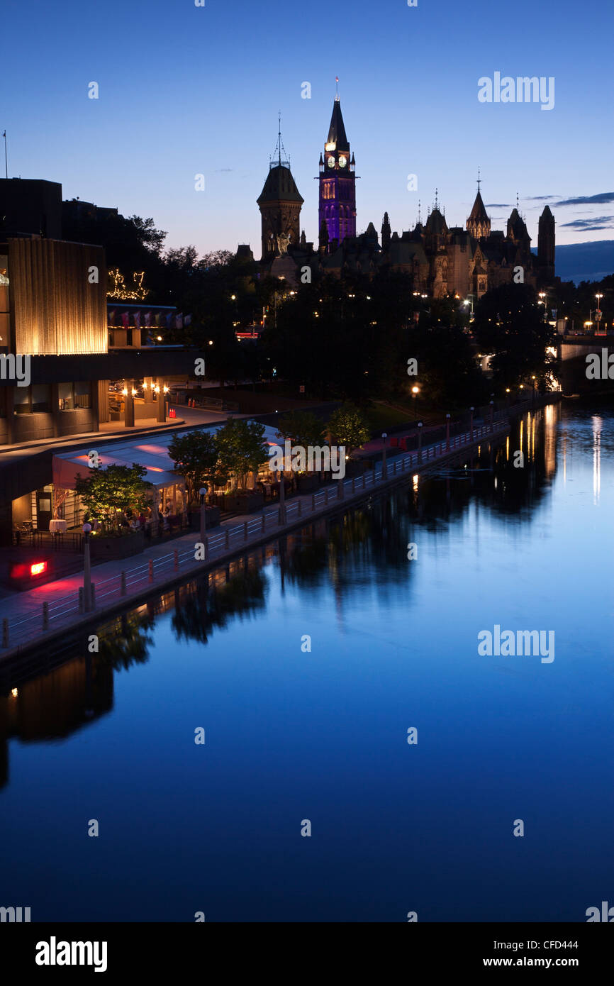 Rideau Canal and Parliament Buildings, National Arts Center (left) at ...