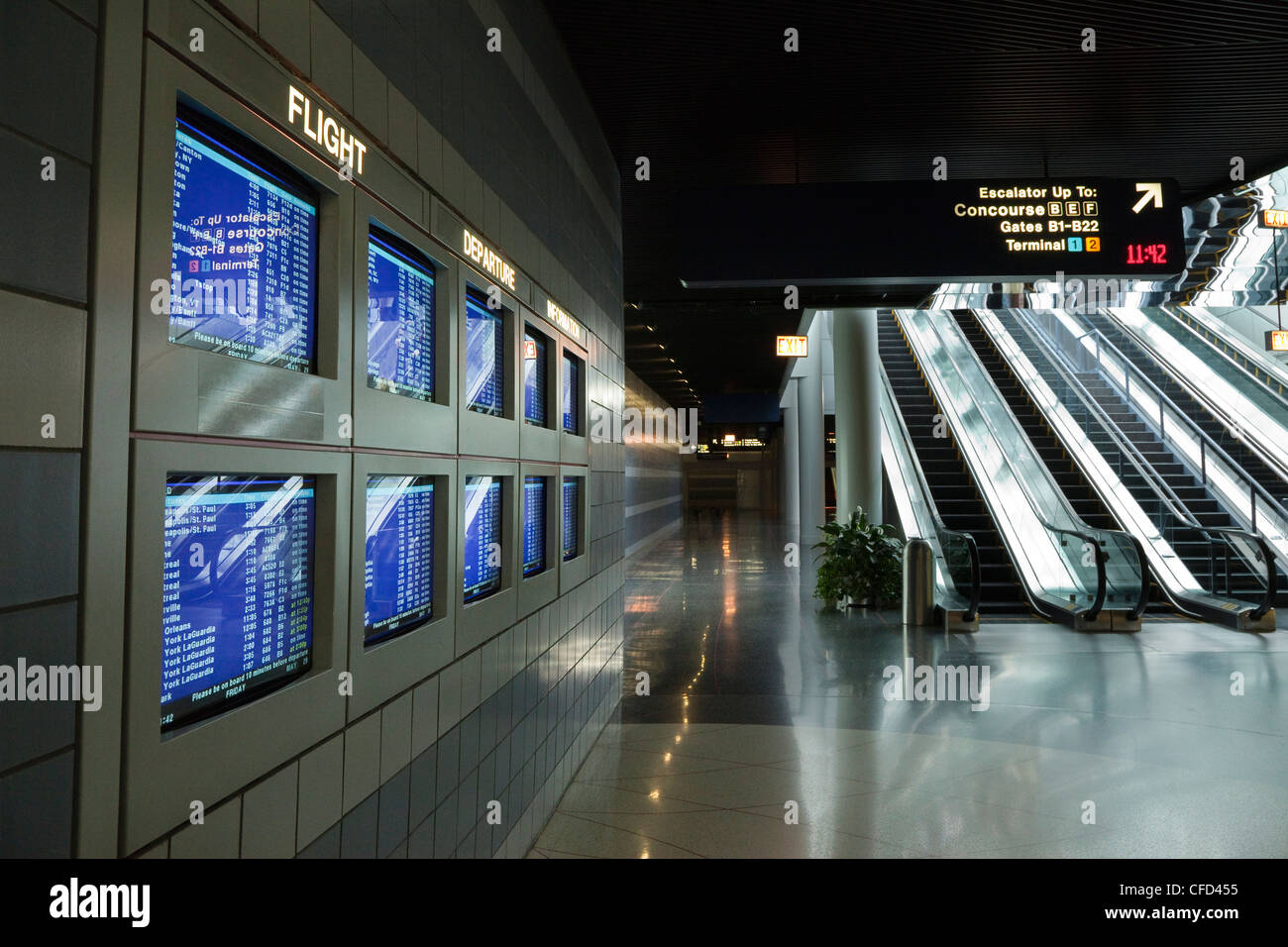 Flight Information Screens and Escalators, O'Hare International Airport ...