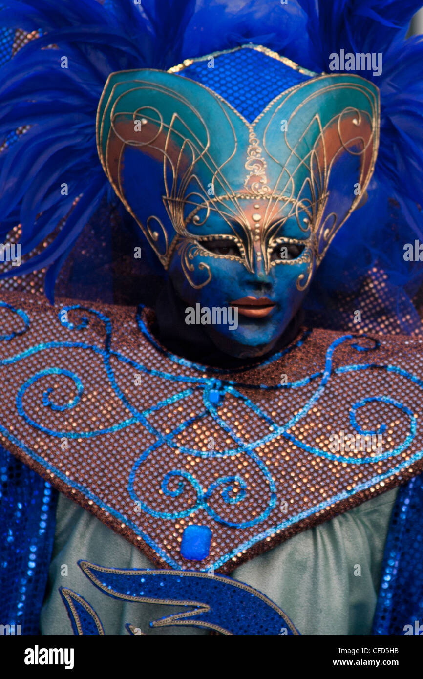 Person dressed up in a blue carnival costume for the Carnival of Venice ...