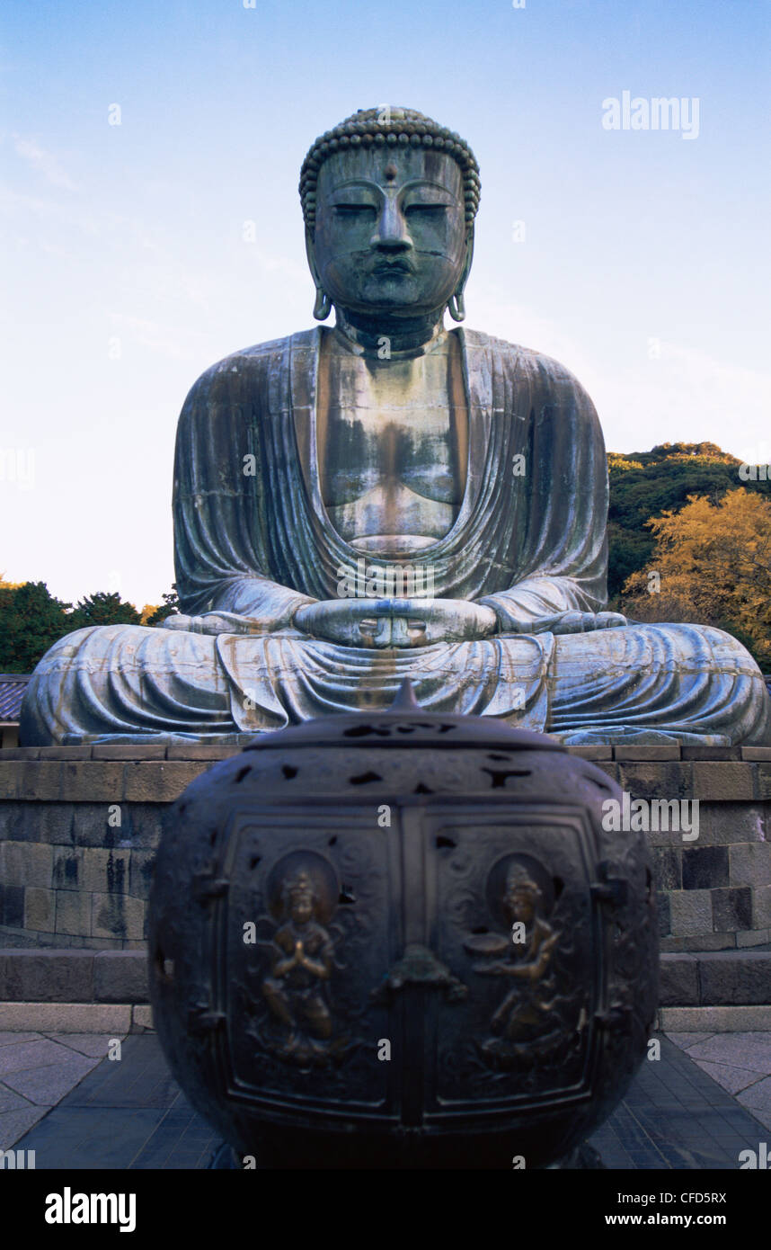 Japan, Tokyo, Kamakura, Daibutsu, The Great Buddha with Autumn Leaves ...