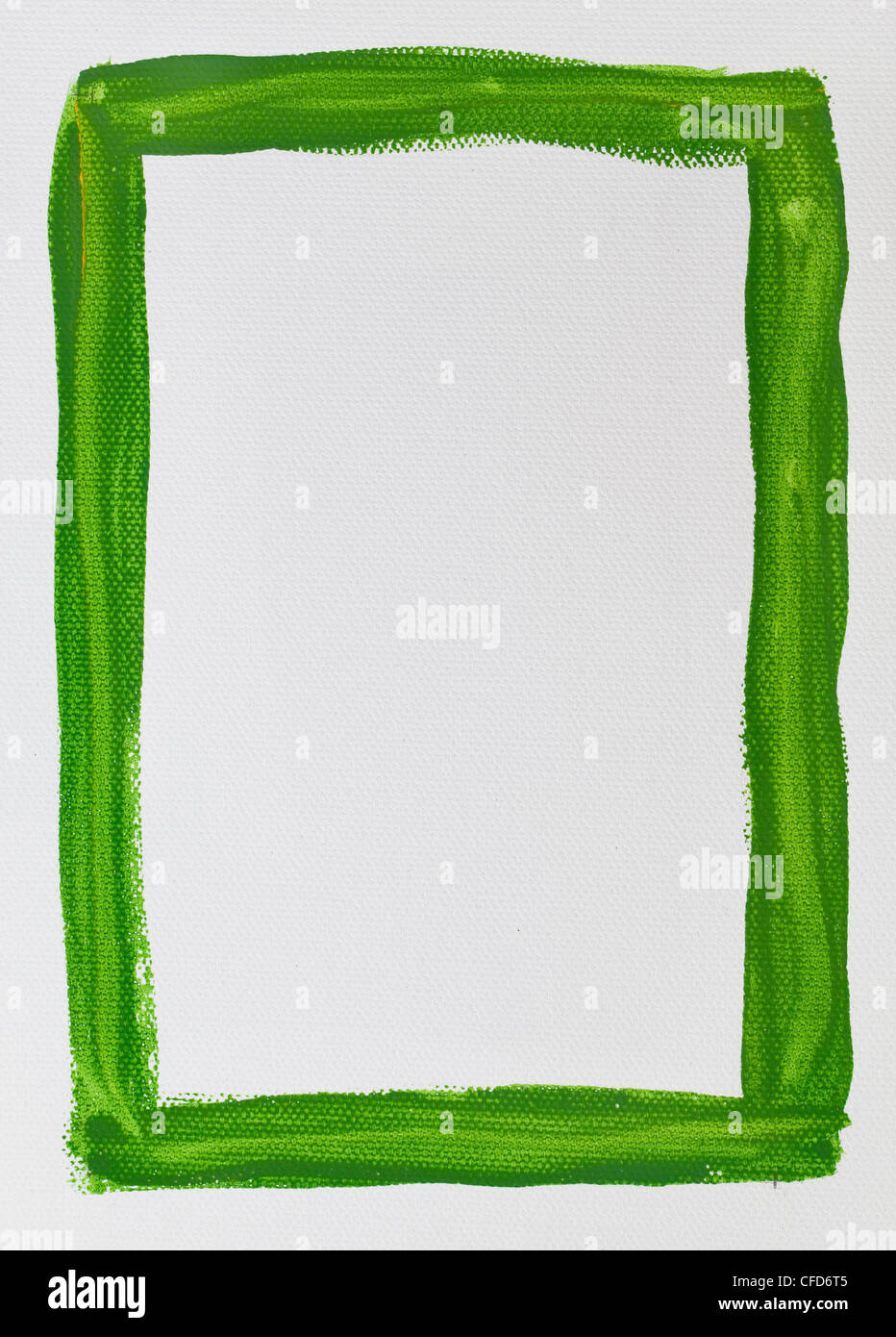 hand painted green watercolor frame (border) surrounding white blank rectangle on artist canvas ...