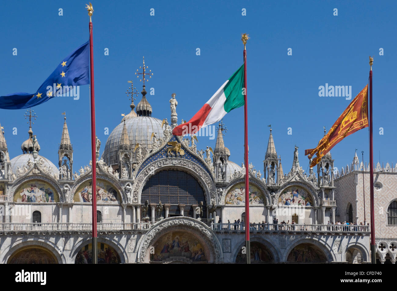 St. Marks with the flags of the EU, Italy, and the Venice Lion, St ...