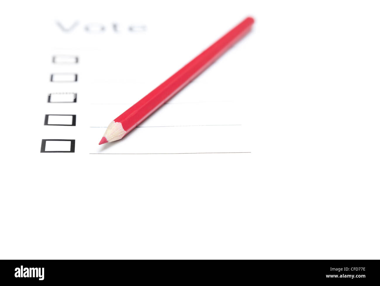 Voting bulletin with red pencil to make choice. Close-up photo Stock ...