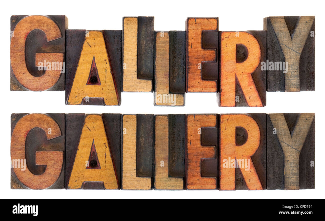 word gallery in two layout versions written in vintage wooden ...