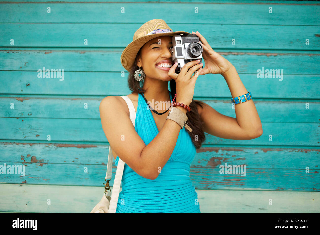 Pretty Girl with Camera Stock Photo - Alamy