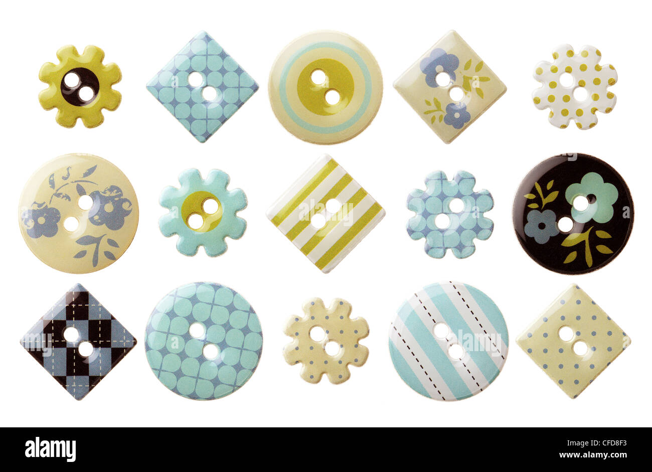 Set of various trendy sewing buttons isolated over white background ...