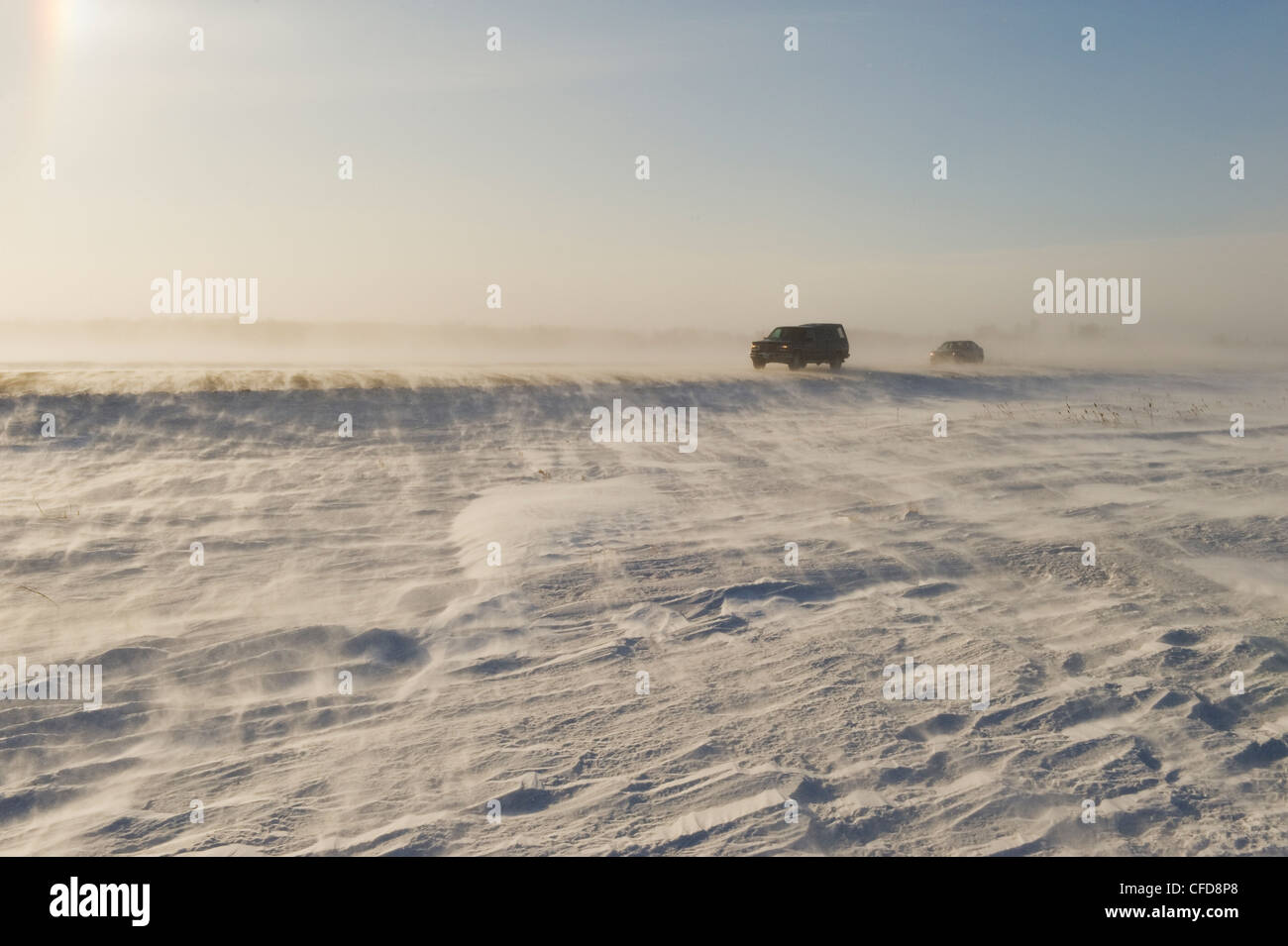 Road covered with blowing snow, near Morris, Manitoba, Canada Stock ...