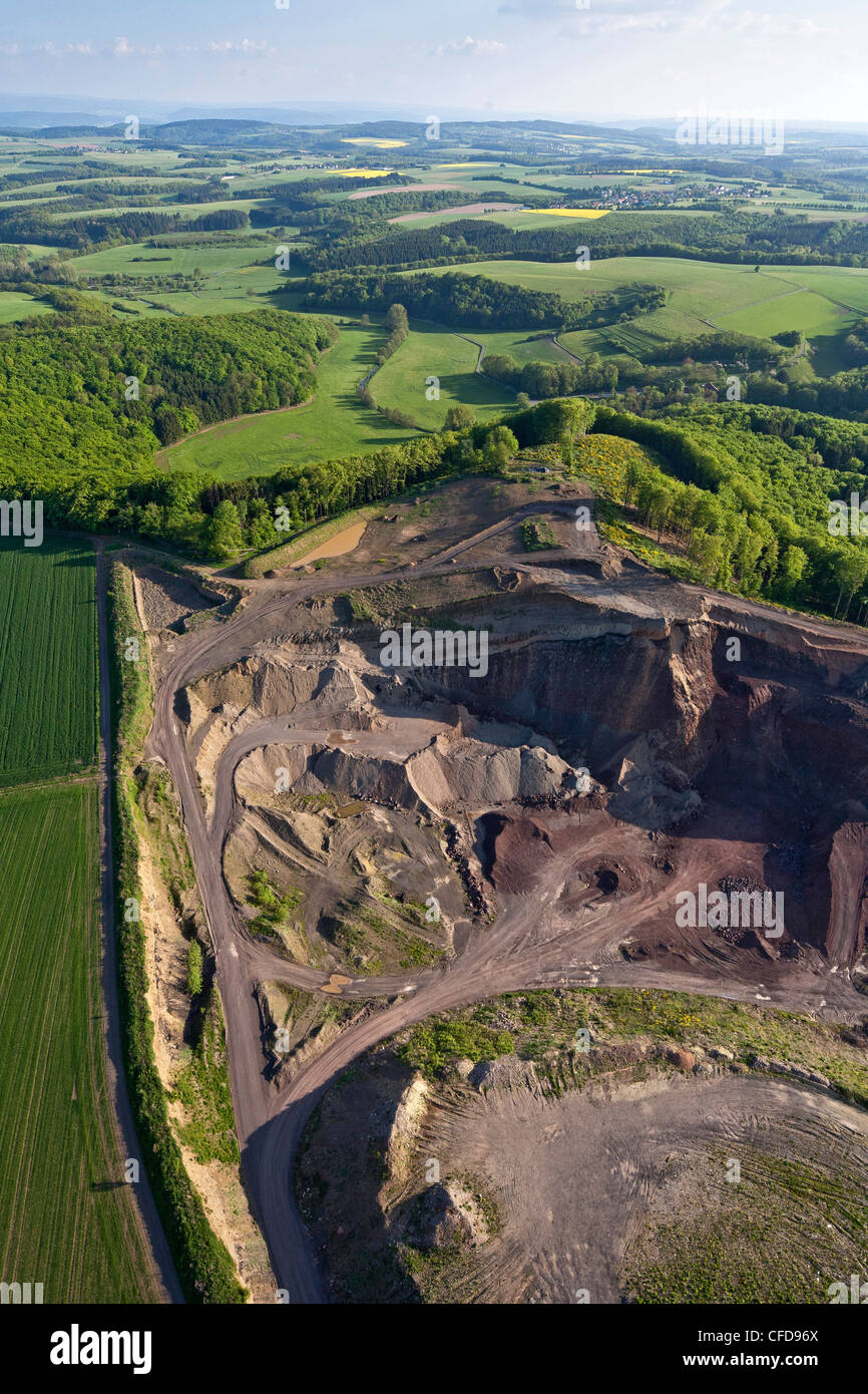 Aerial view of lava quarry, rural district of Daun, Rhineland ...