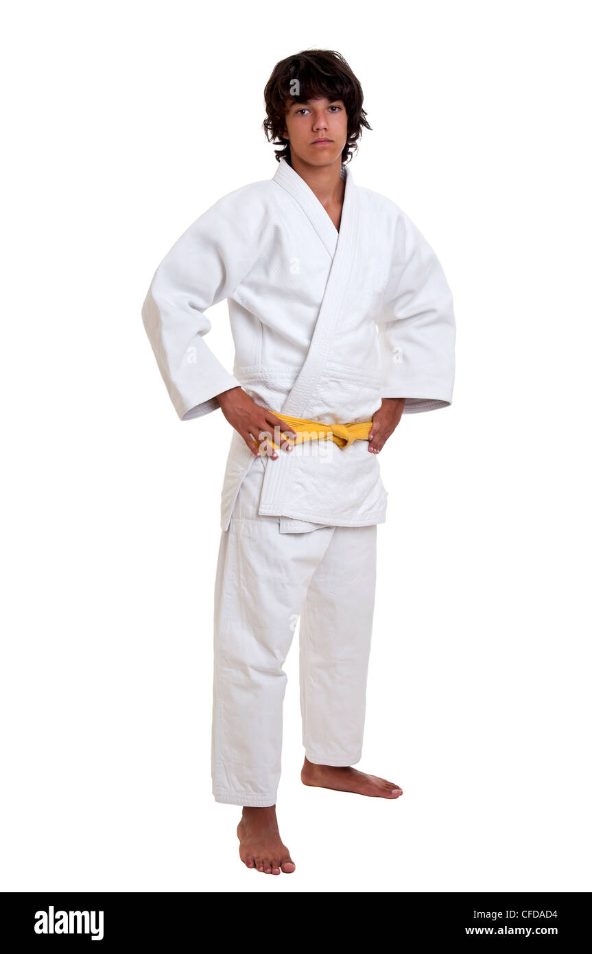 Young fighter posing against a white background Stock Photo - Alamy
