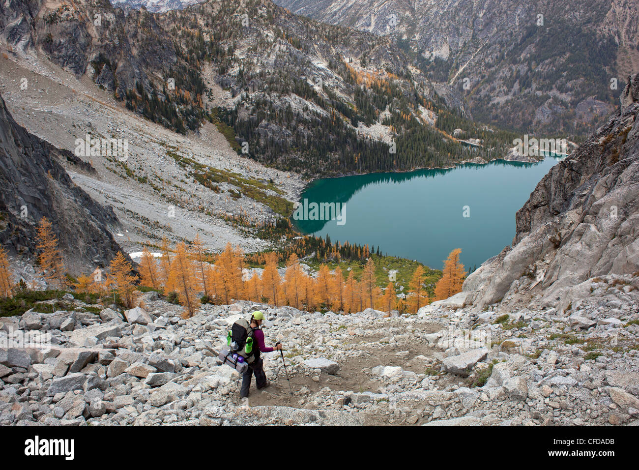 Backpacker Descending Aasgard Pass Towards Colchuk Lake, Enchantments ...