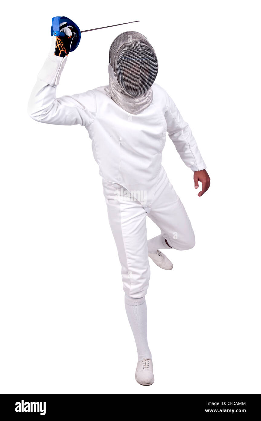 Male fencer isolated in white Stock Photo - Alamy