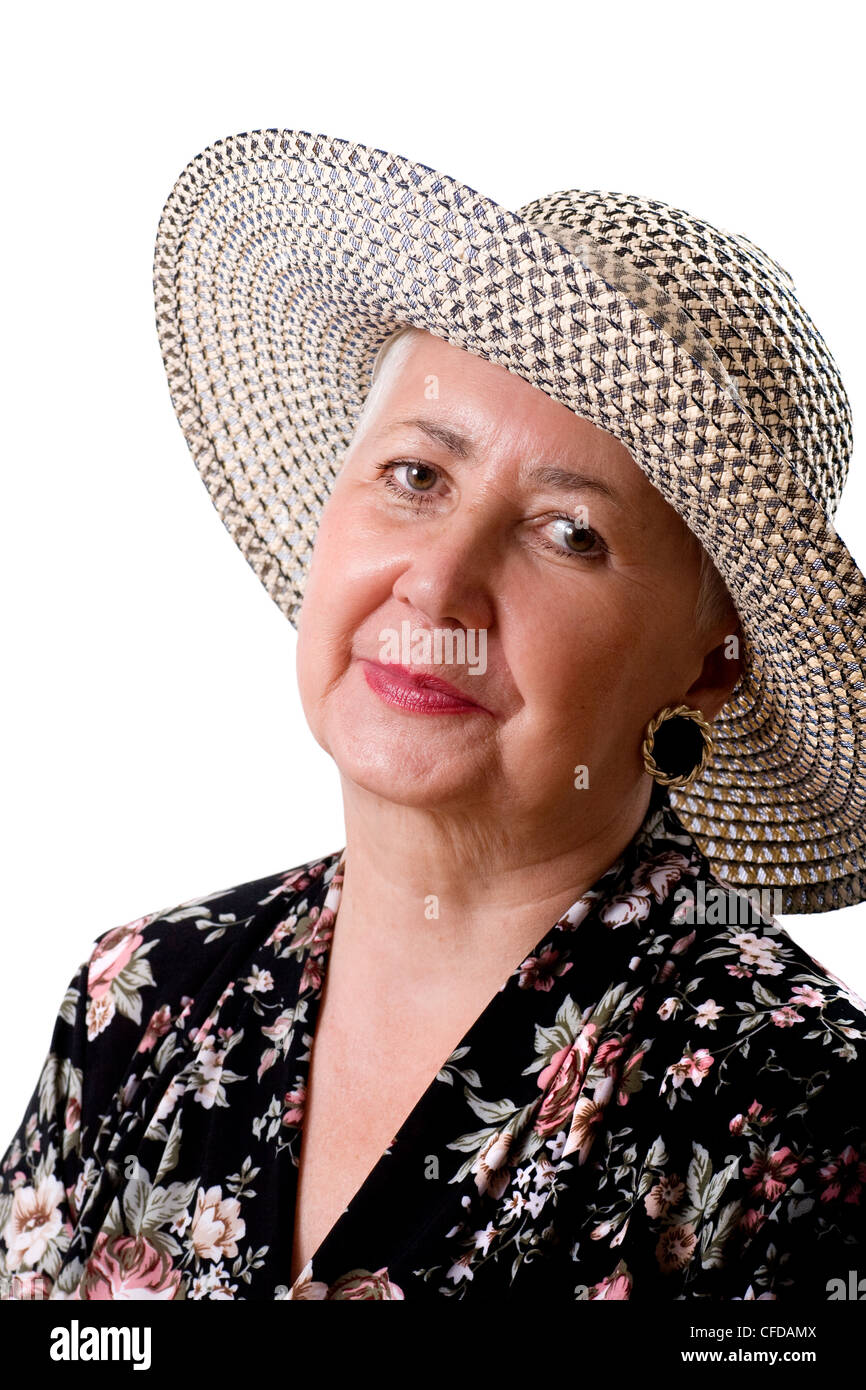 Cheerful senior lady portrait isolated on white background Stock Photo ...