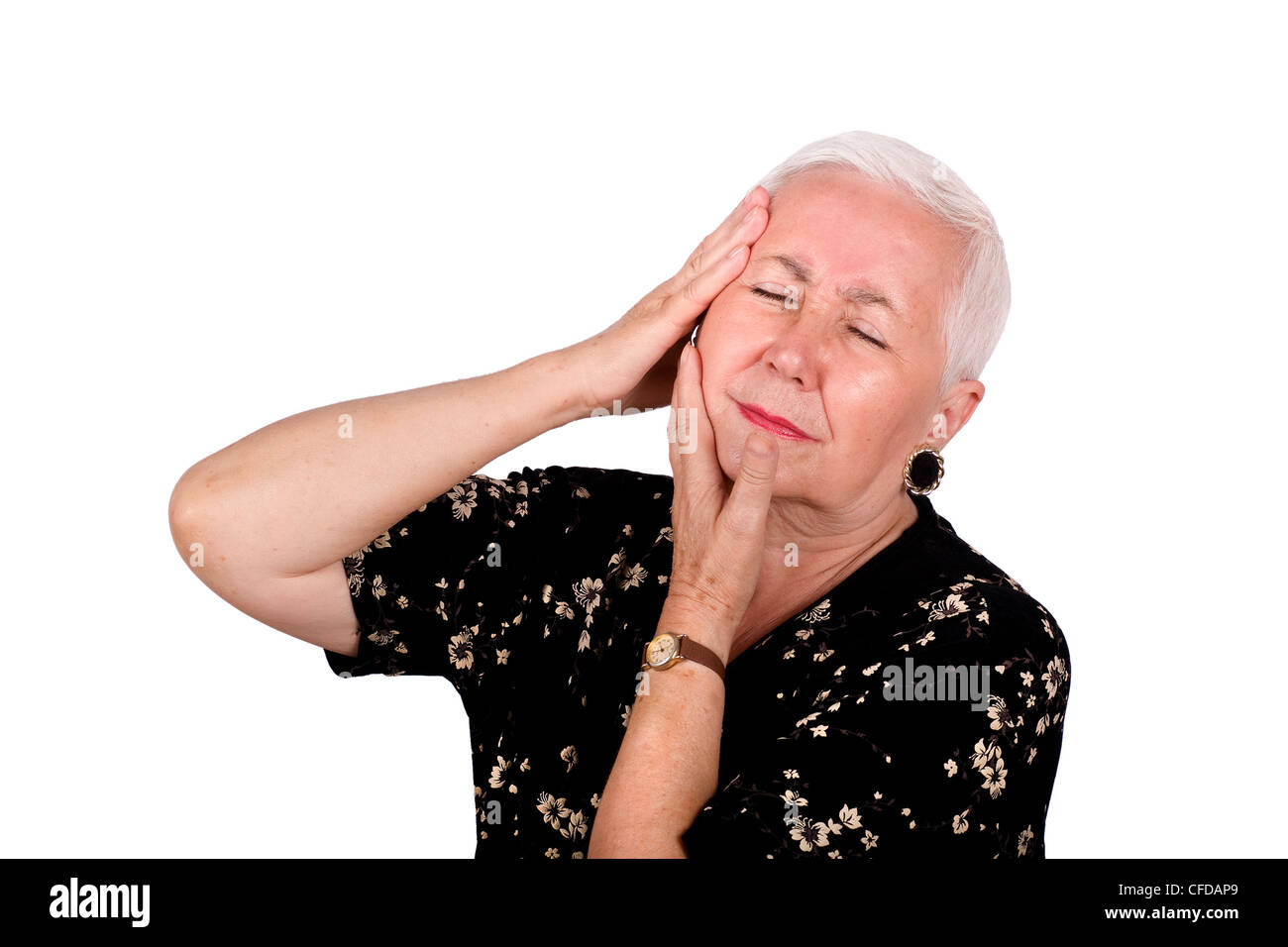 Old woman with toothache, isolated on white background Stock Photo - Alamy
