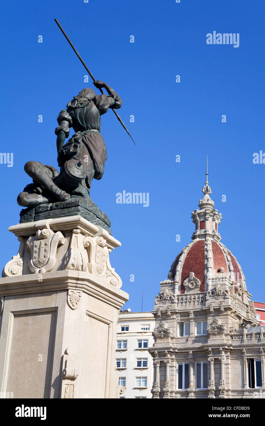 Maria Pita statue and Palacio Municipal (Town Hall), Plaza de Maria ...