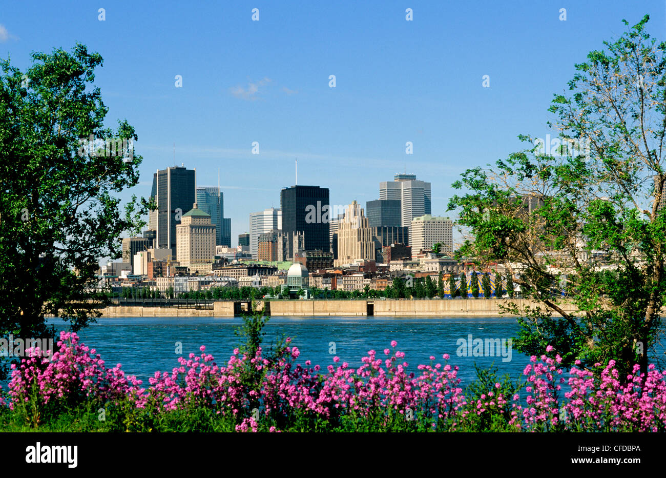 Skyline and St. Lawrence River from Parc Jean Drapeau, Montreal, Quebec ...