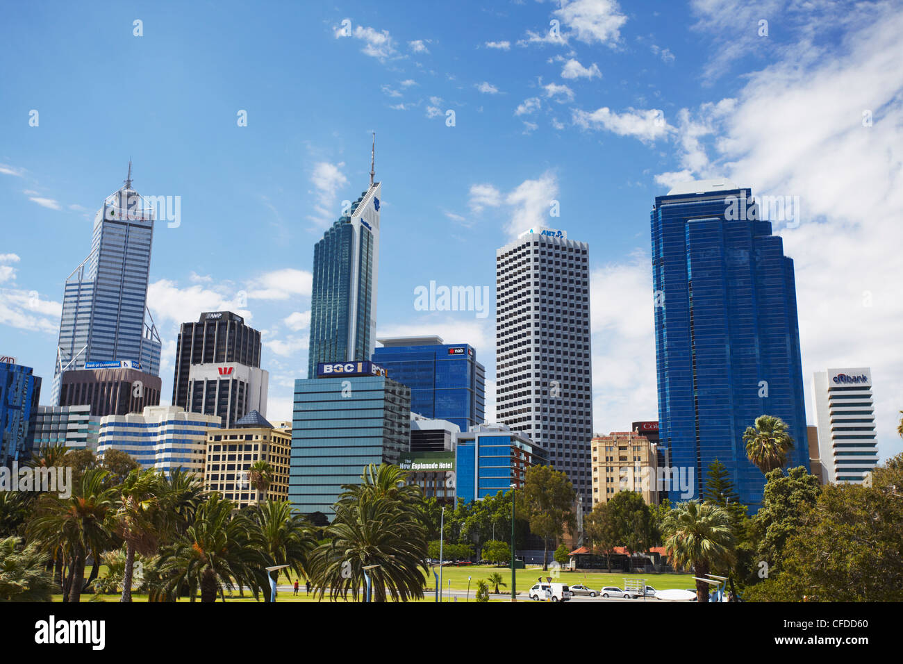 Skyscrapers of city skyline, Perth, Western Australia, Australia ...