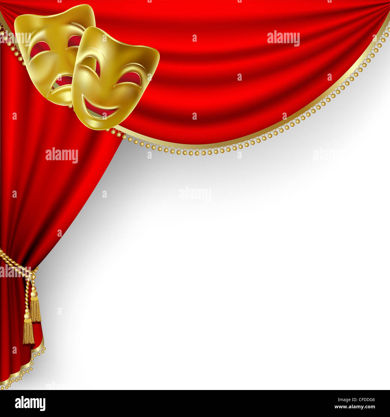 Theater stage with red curtain and masks Stock Photo - Alamy