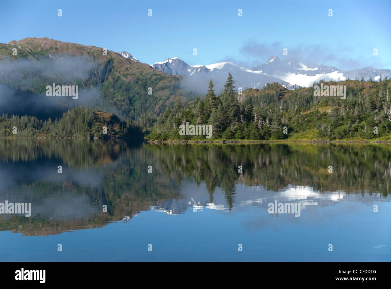 Low lying fog, Shrode Lake, Prince William Sound, Alaska, United States ...