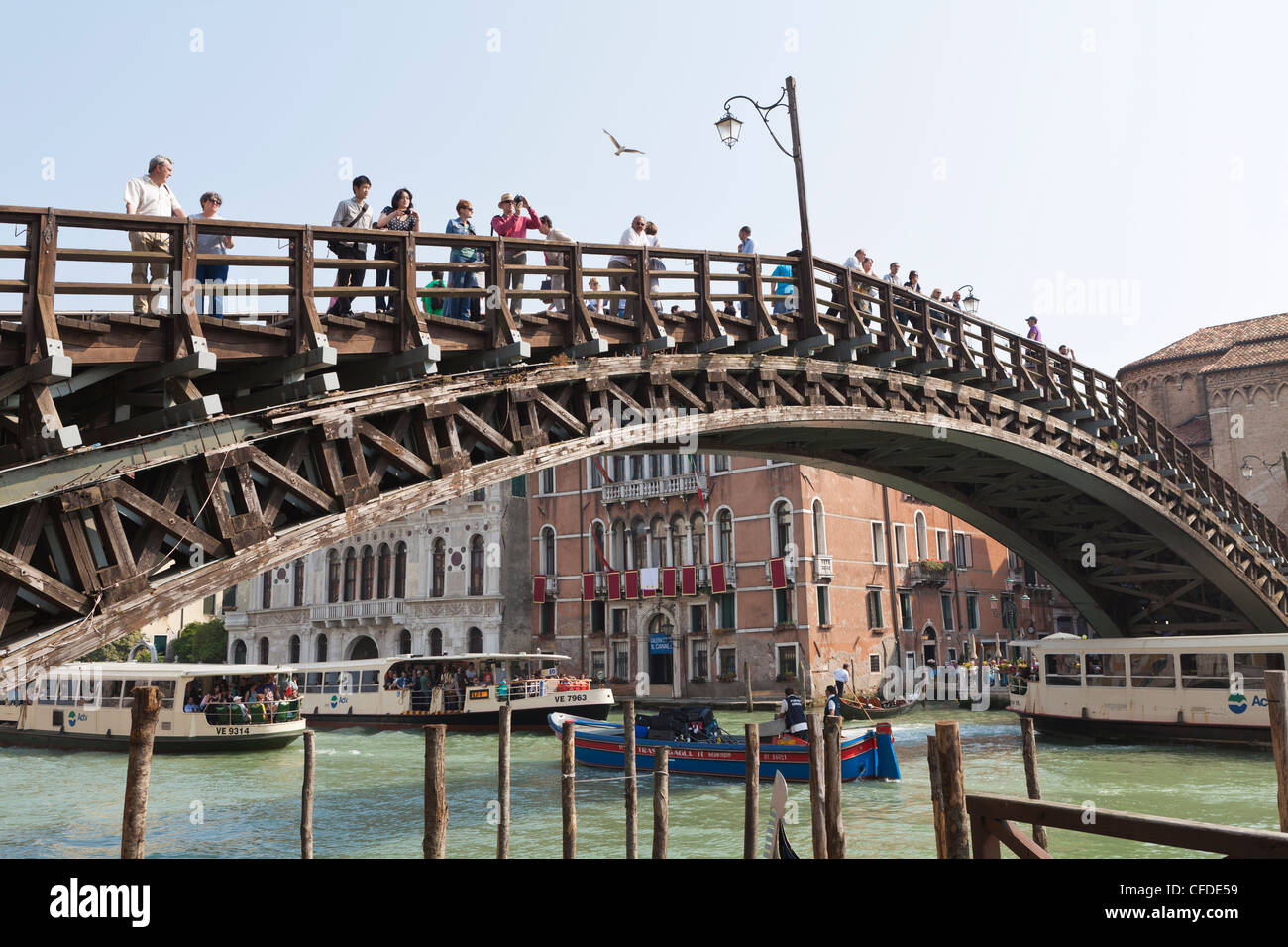 The wooden Accademia Bridge over the Grand Canal, Venice, UNESCO World ...