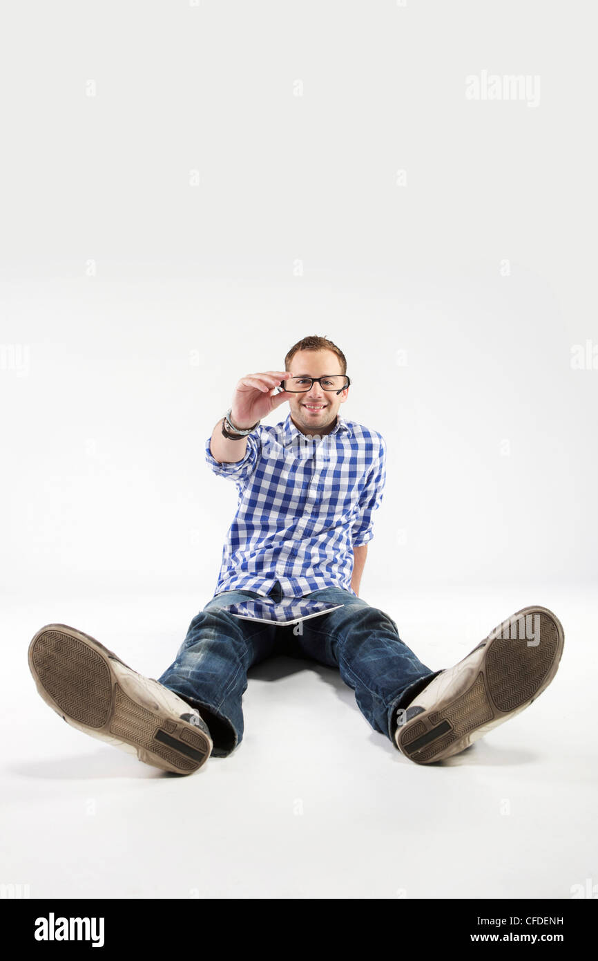 Man photographed in the studio on a white background Stock Photo - Alamy