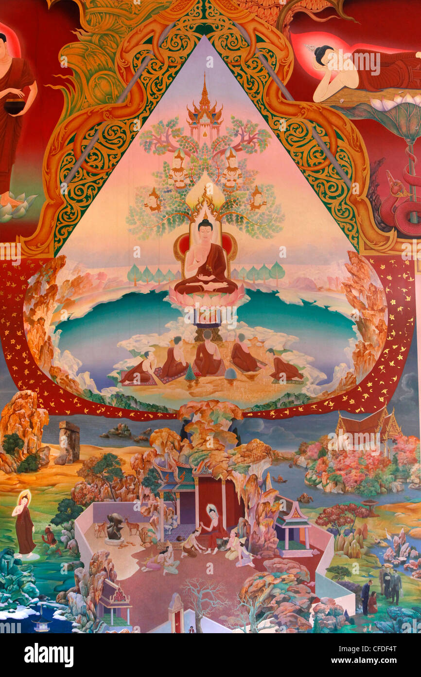 Detail of a mural painting in the Uposatha (shrine hall) of ...