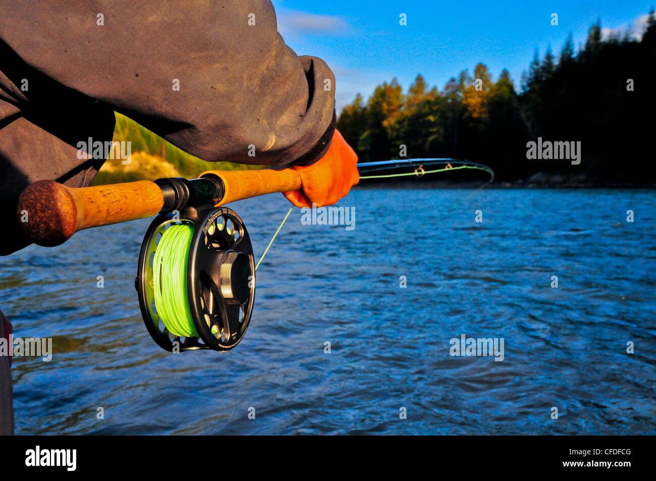 Man fly fishing Stock Photo - Alamy