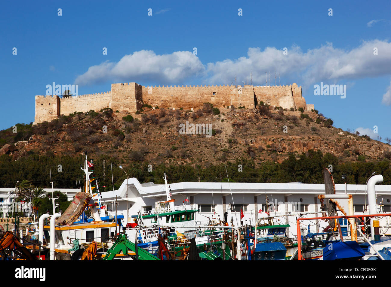 The 6th century Byzantine Fortress overlooking fishing boats in the ...