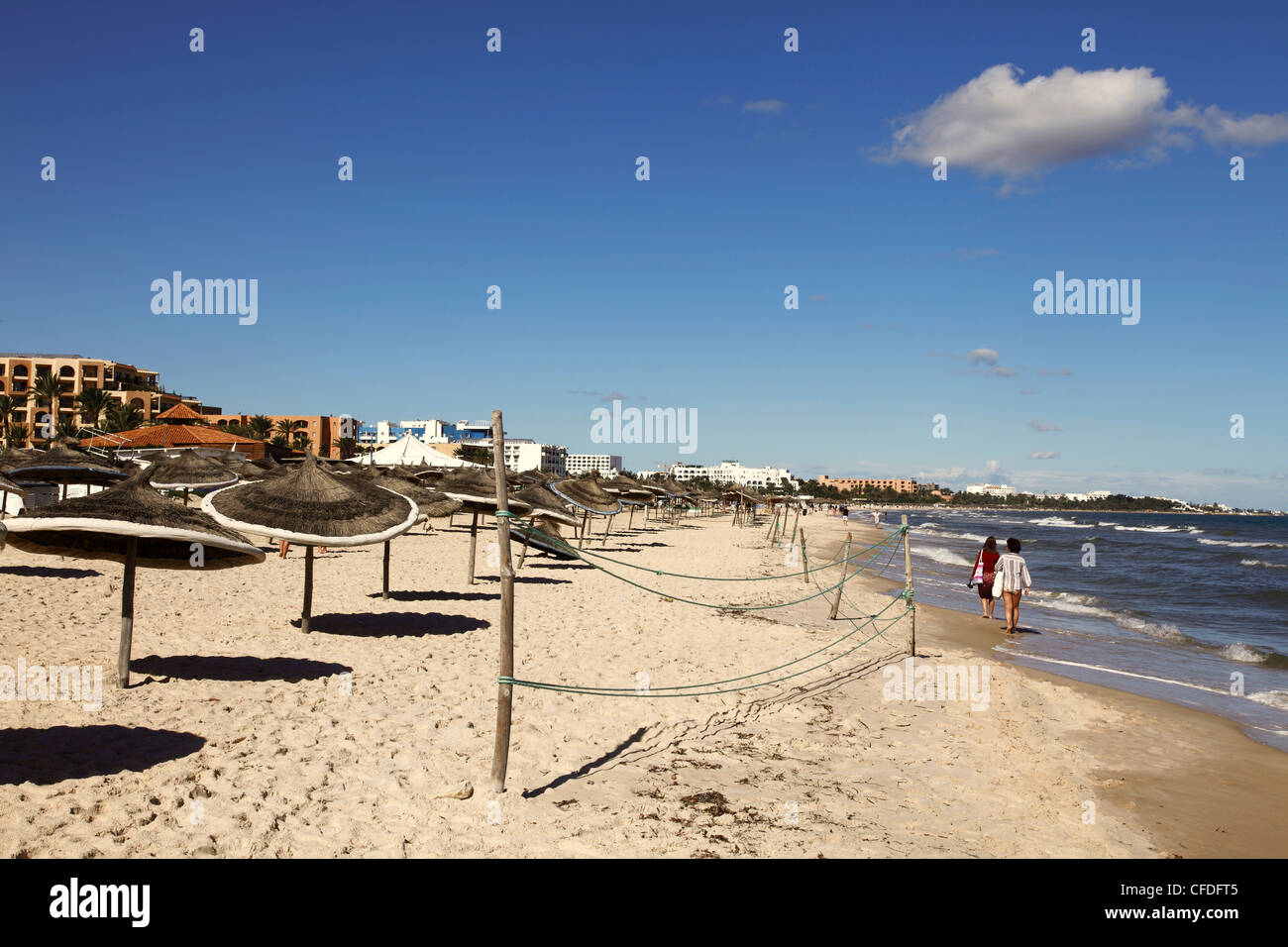 Beach scene in the tourist zone on the Mediterranean Sea, Sousse, Gulf ...