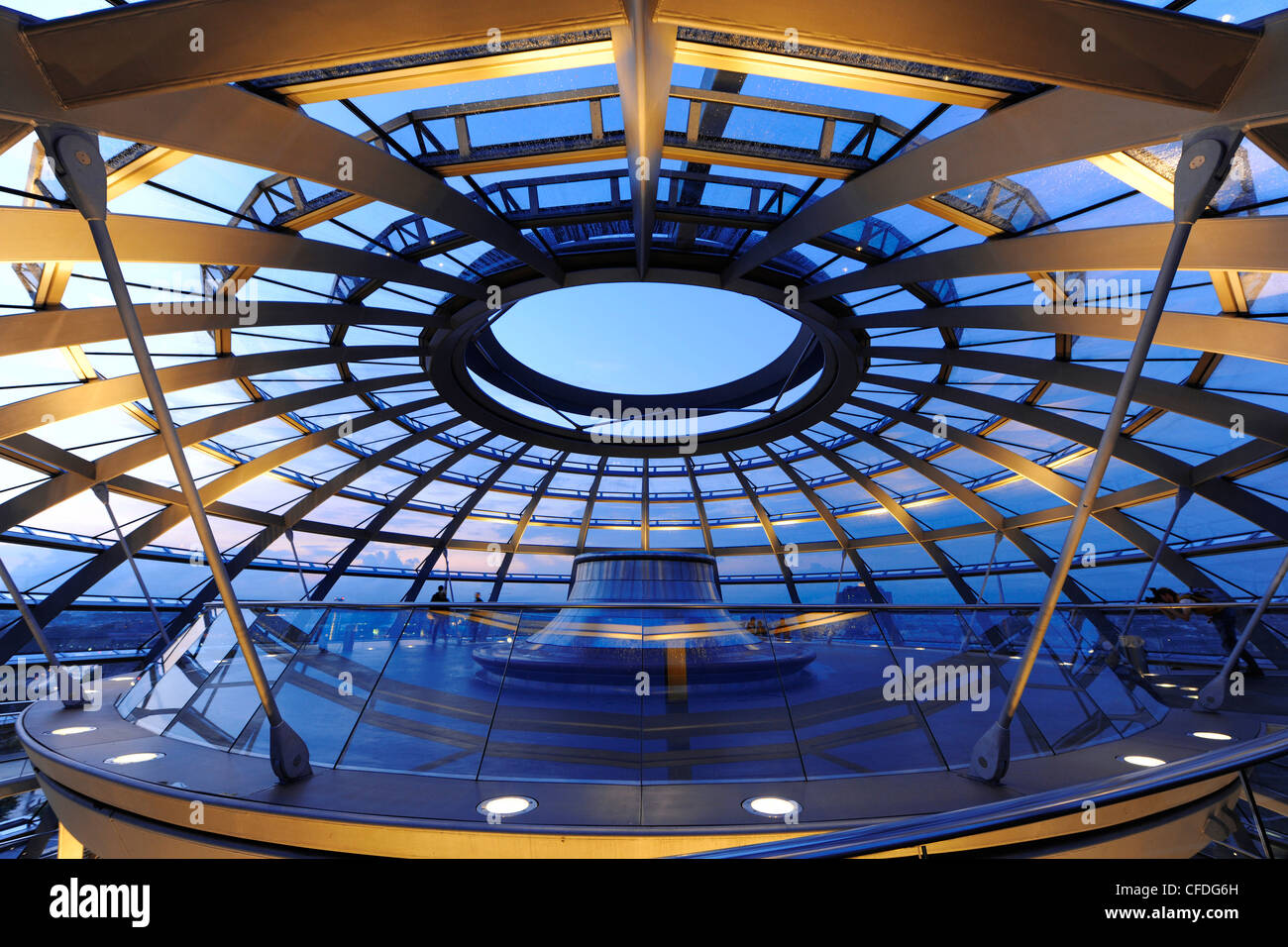 Interior view of the Reichstag Dome in the evening, Mitte, Berlin ...