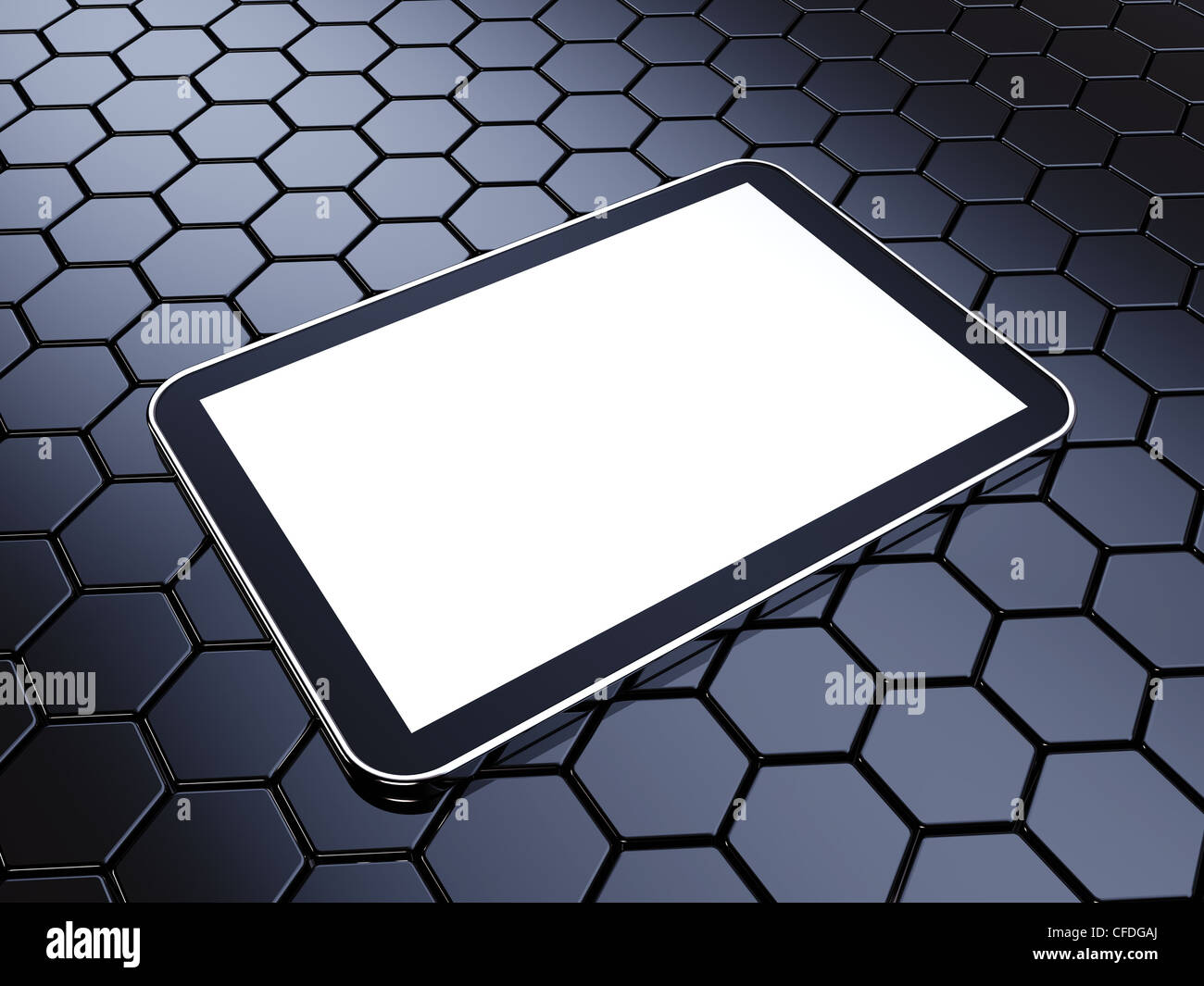 Generic tablet with blank isolated screen on dark honeycomb background ...