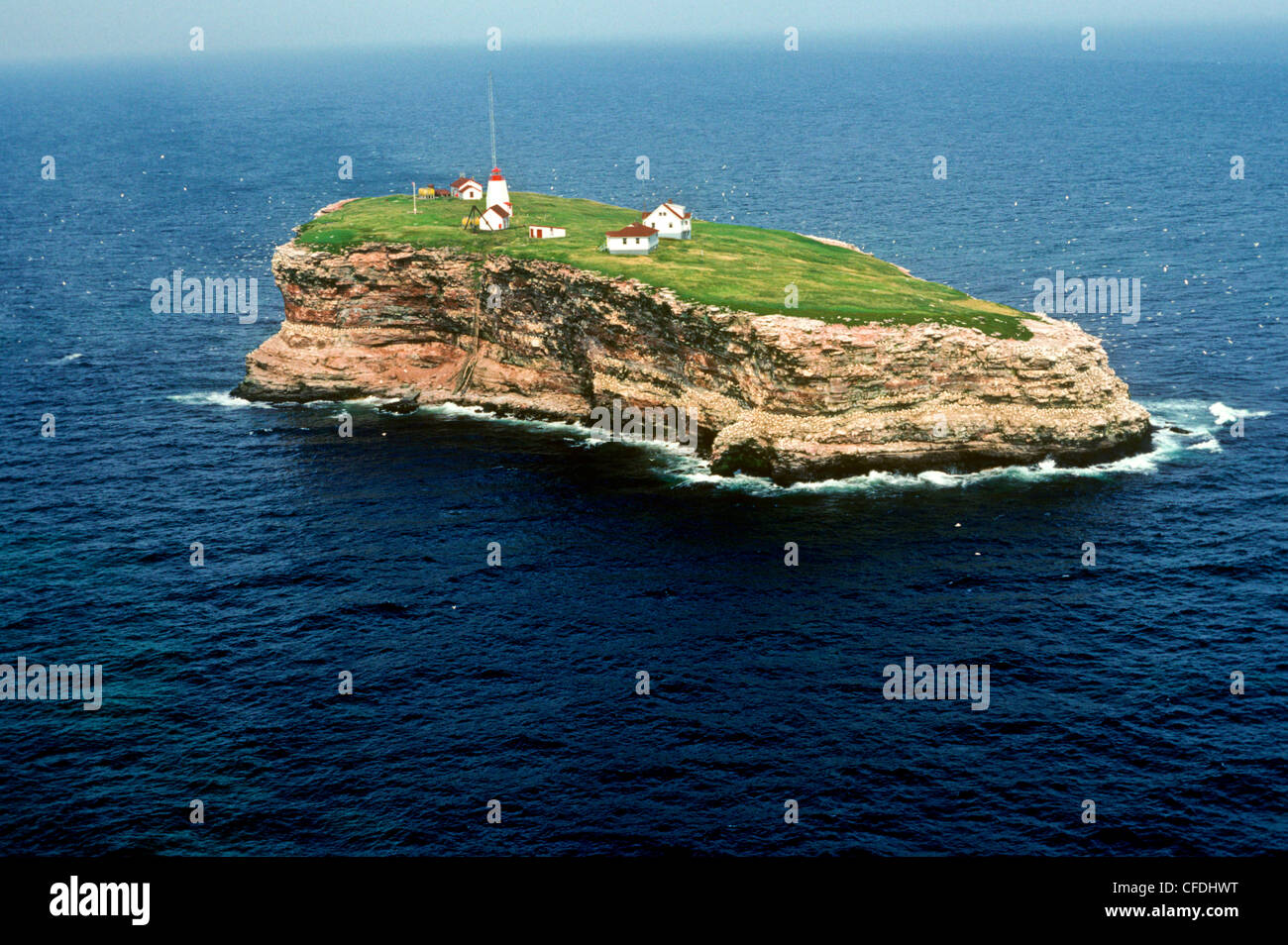Aerial of Bird Rock Island, Magdalen Island, Quebec, Canada Stock Photo ...
