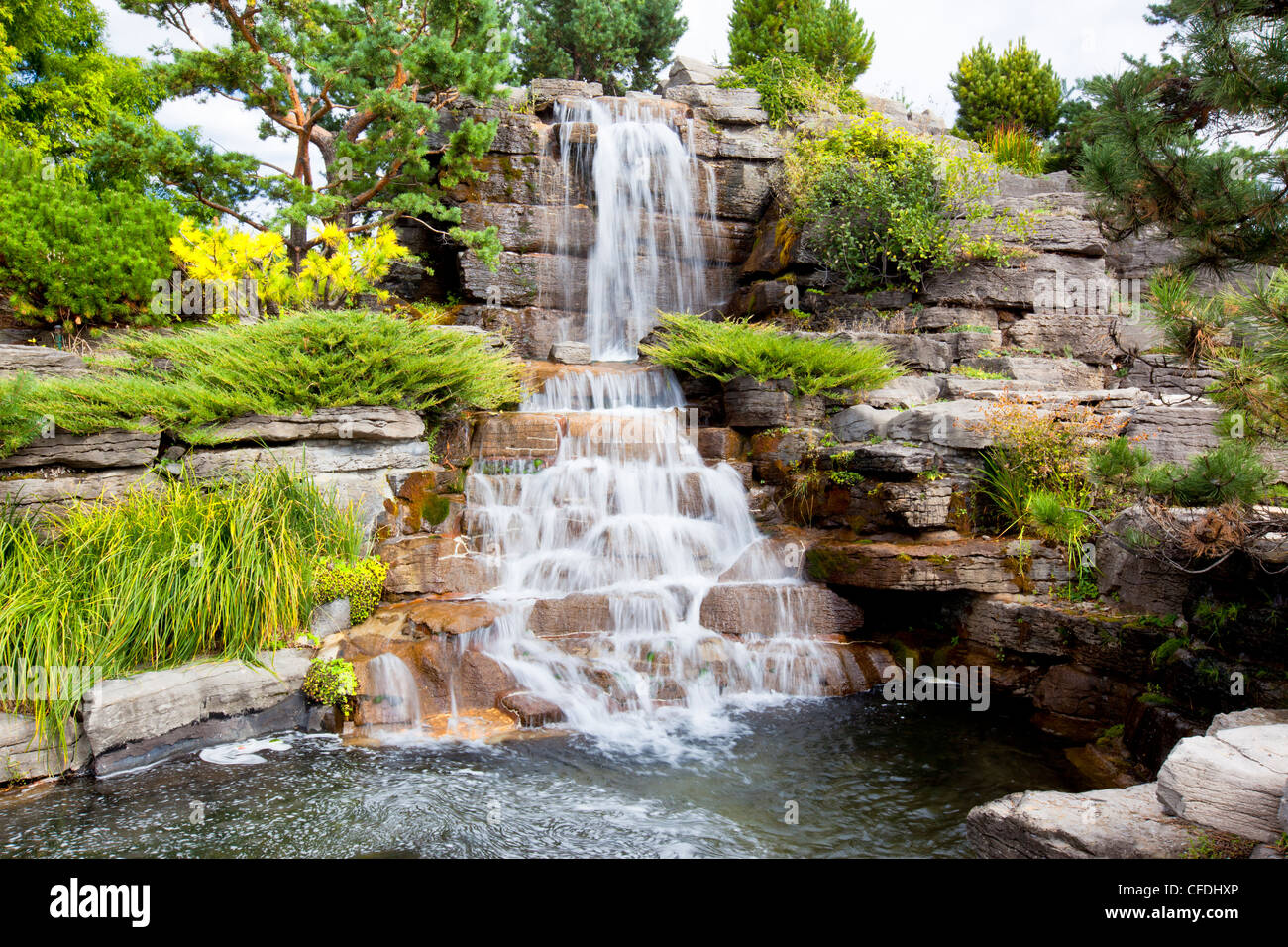 Waterfall, Montreal Botanical Gardens, Montreal, Quebec, Canada Stock ...