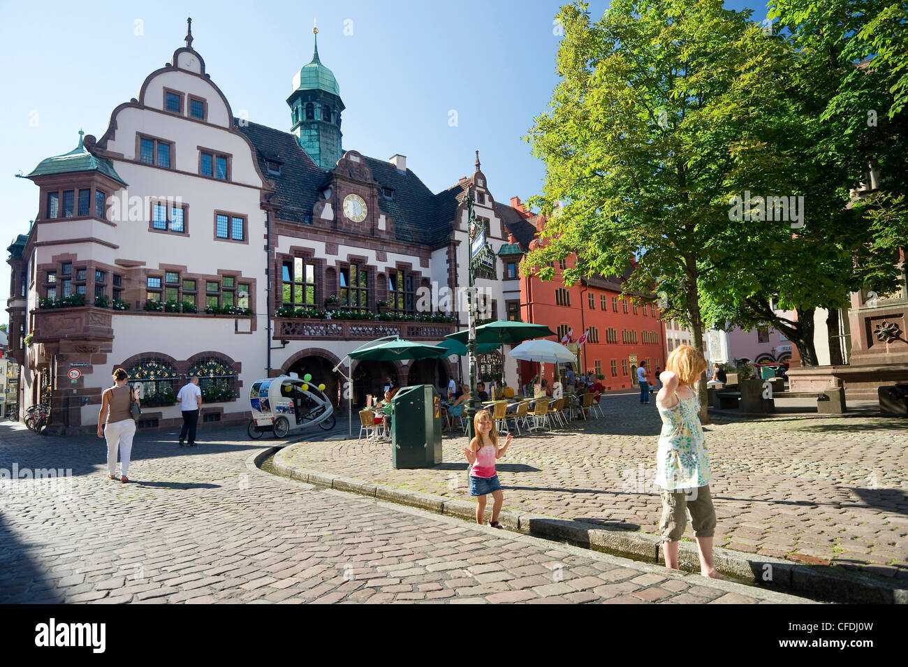 Town hall square with new and old town hall, old town, Freiburg im ...