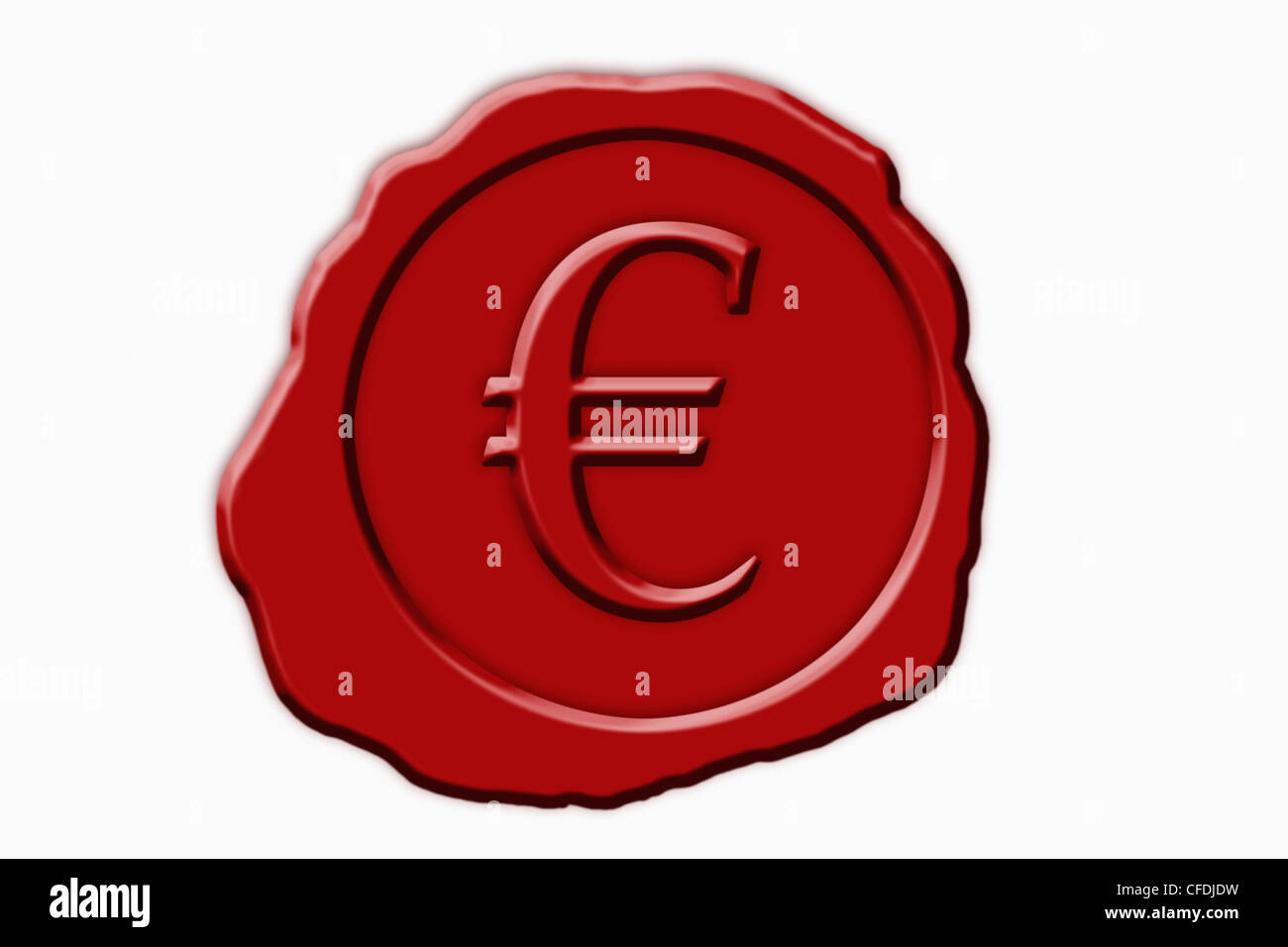 Detail photo of a red seal with a Euro currency Symbol in the middle ...
