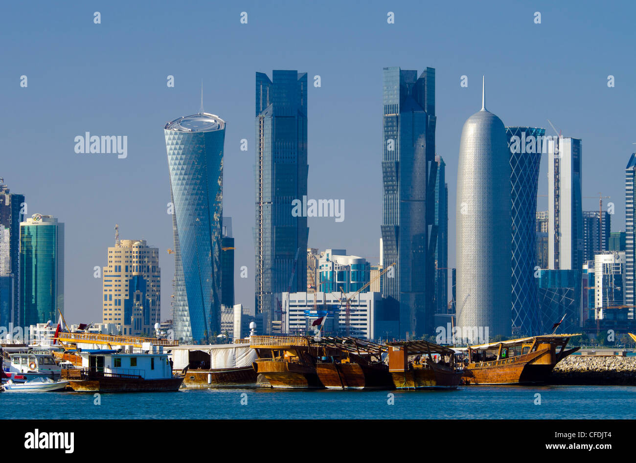 Modern skyline from Dhow Harbour, Doha, Qatar, Middle East Stock Photo ...