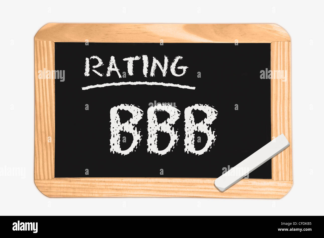 Detail photo of a chalkboard with the inscription „Rating BBB“, white ...