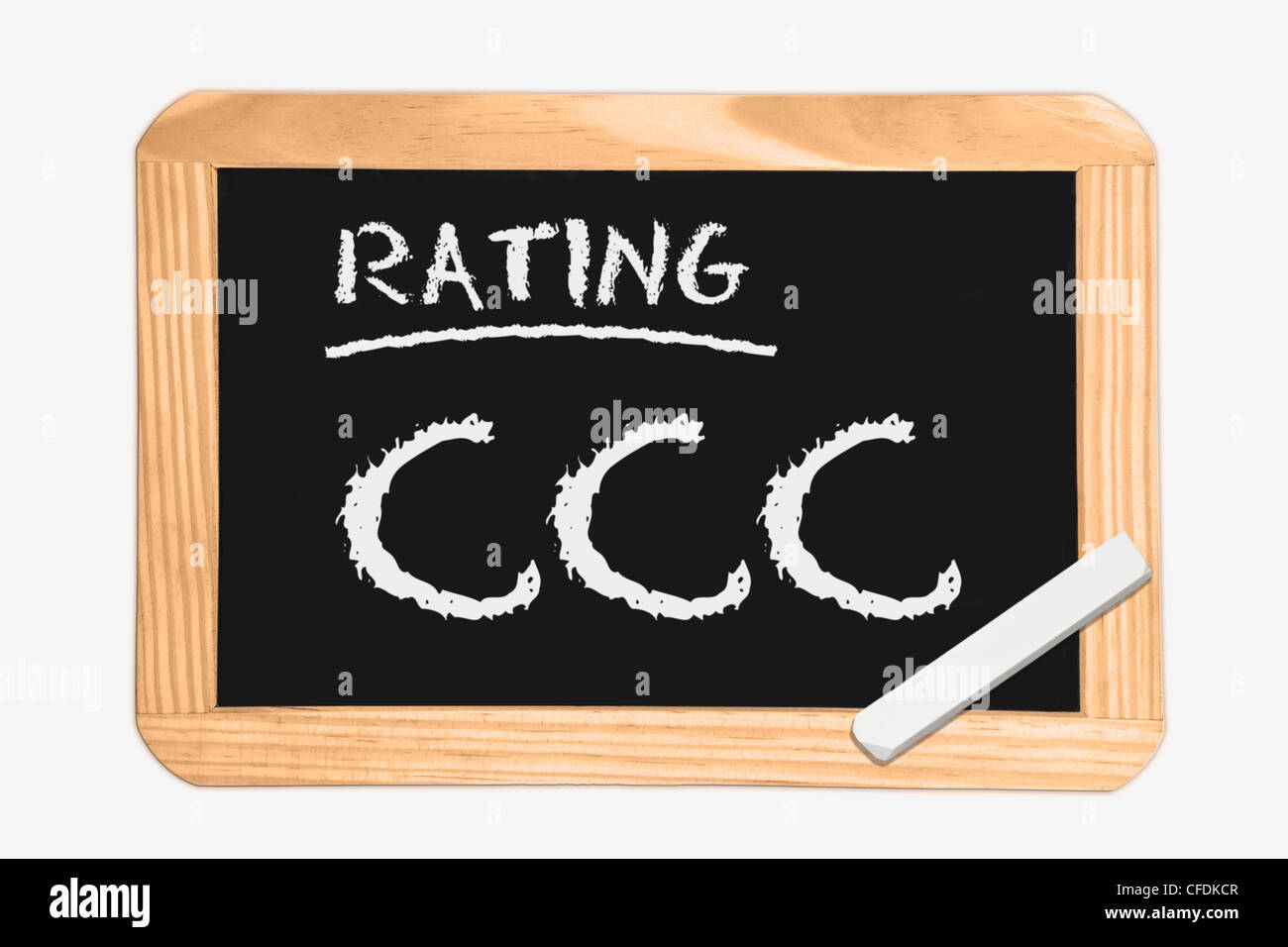Detail photo of a chalkboard with the inscription „Rating CCC“, white ...